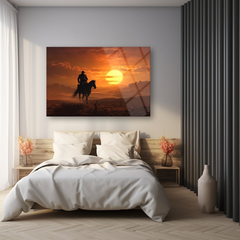 Tempered Glass Western Sunset Wall Art: Cowboy Landscape - Etsy