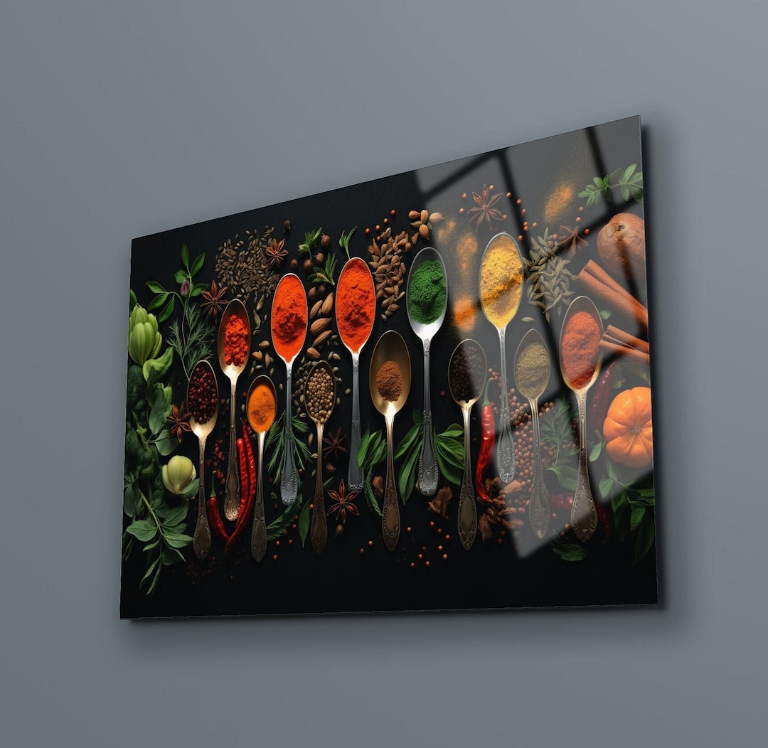 Colorful Spices Kitchen Glass Wall Art: Modern Cooking Decor - Etsy