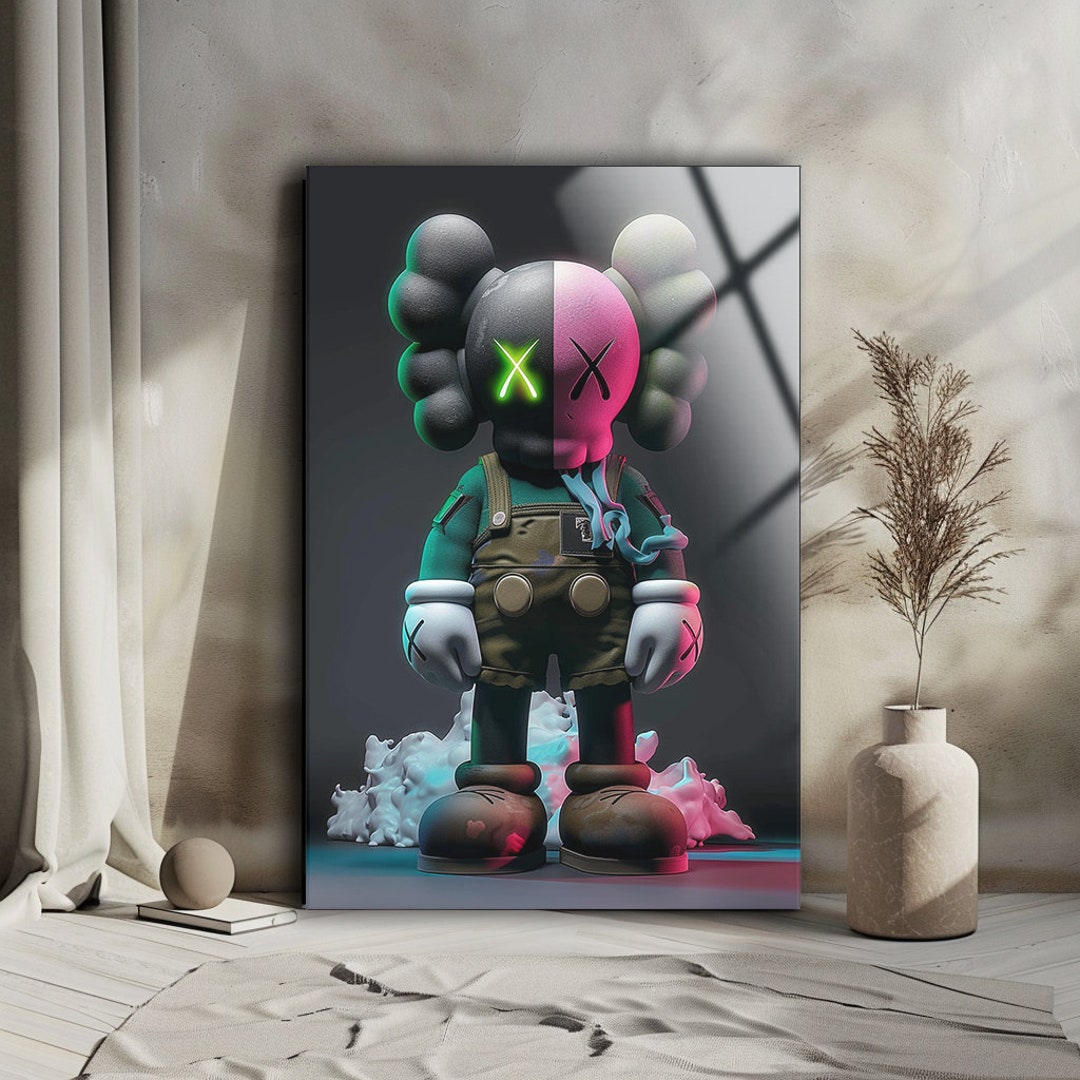 Kaws Figure Wall Art , Tempered Glass Wall Art Home , Glass Printing ...