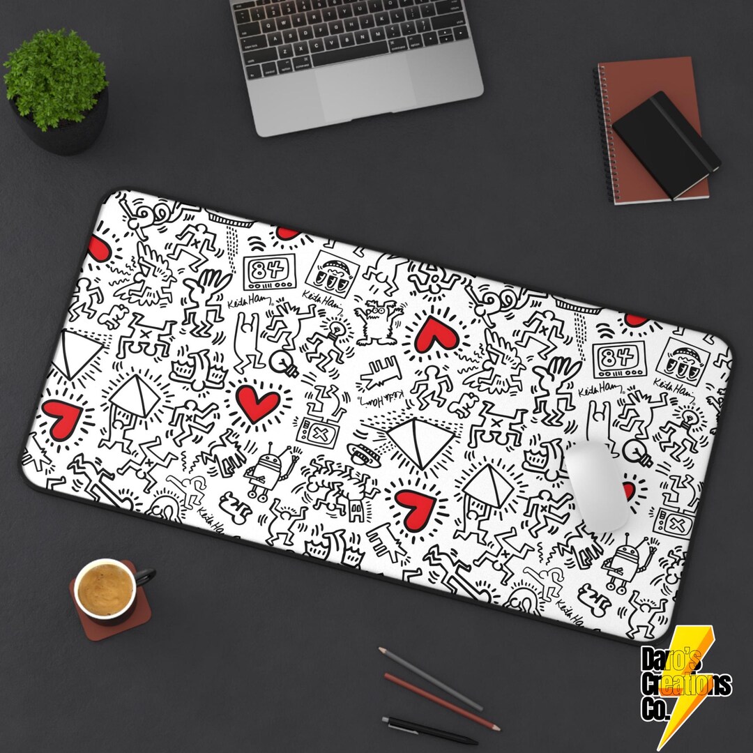 Heart Doodle Desk Mat, Cute Office Decor, Fun Gift, Censored Design ...