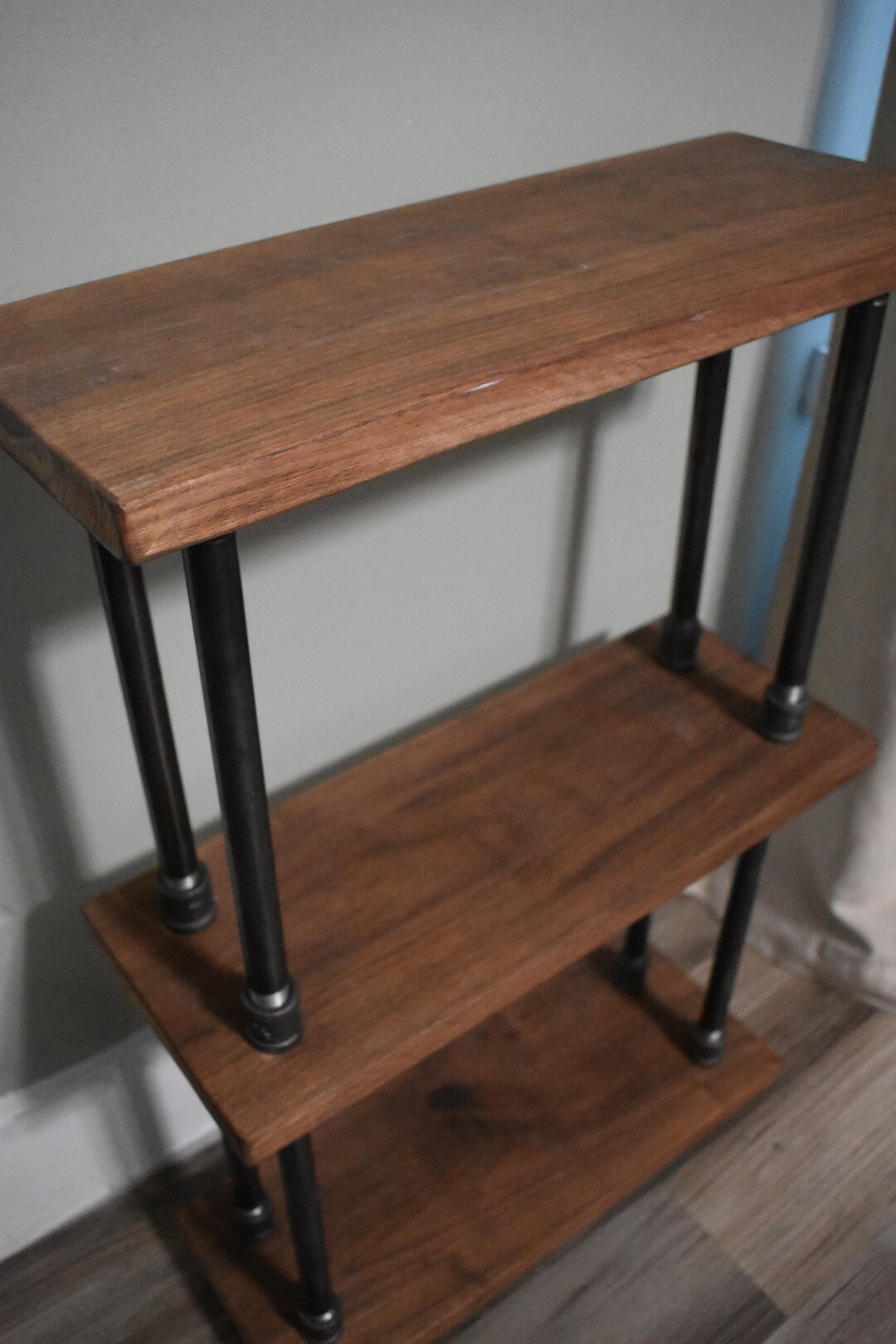 3-tier Rustic Wooden Shelf With Black Iron Piping - Etsy