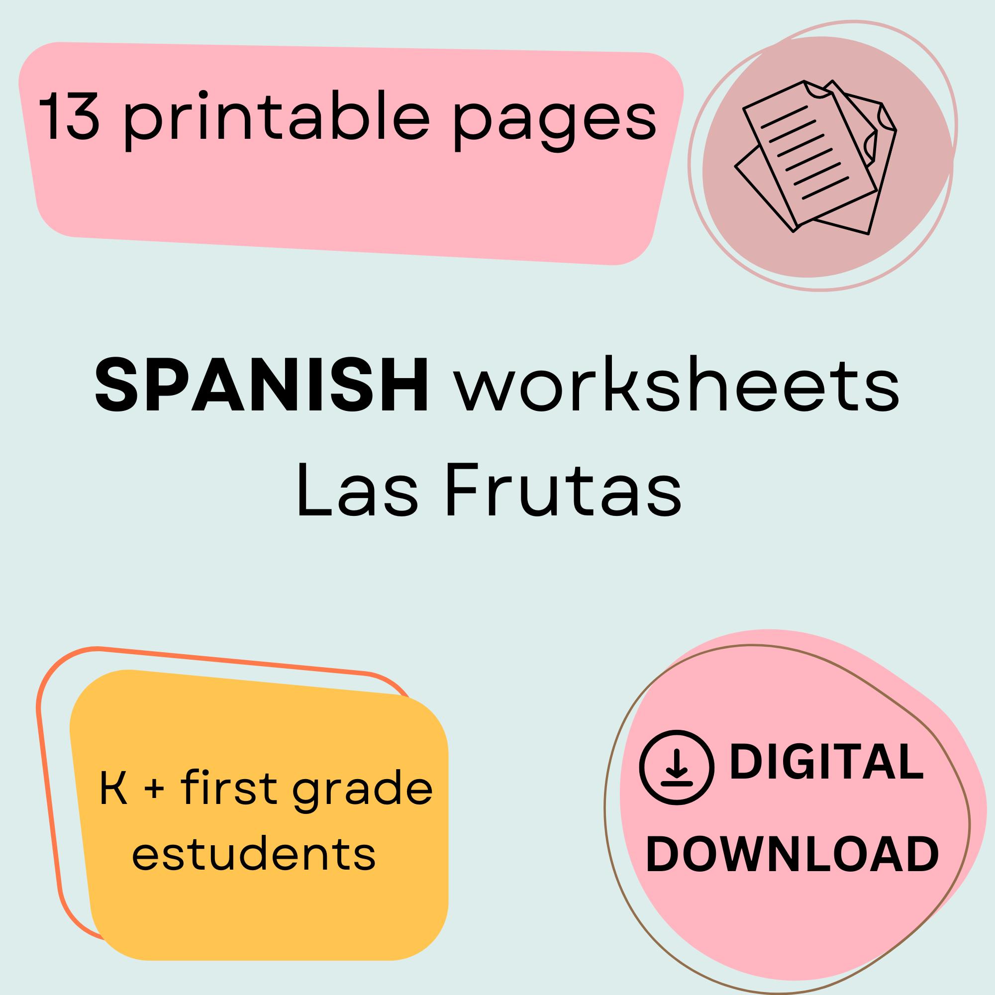Las Frutas Worksheets | Spanish Worksheets | Spanish for Children ...
