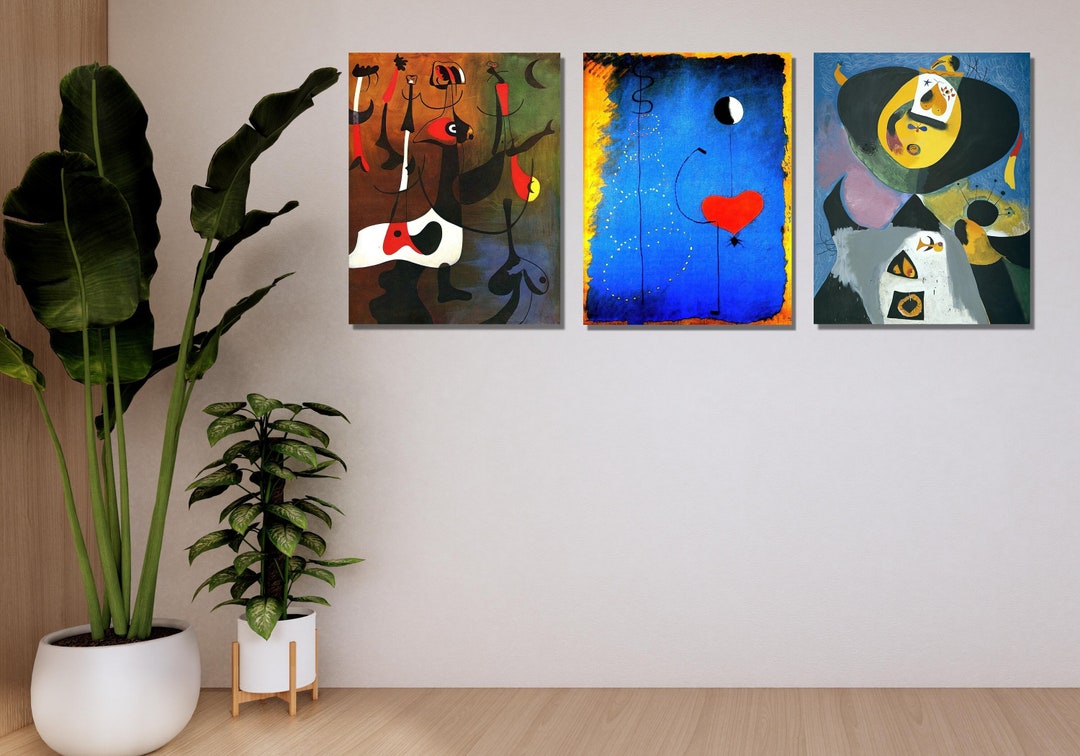 Set of 3 Joan Miro Canvas Print Art , Set of Three Joan Miro Canvas ...