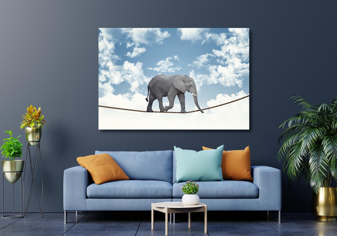 Elephant on A Rope Canvas,surreal Canvas,elephant Acrobat,elephant ...