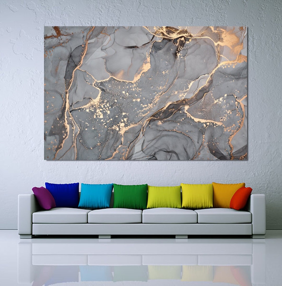 Abstract Grey Gold Marble Canvas Poster Print Art,abstract Grey Gold ...