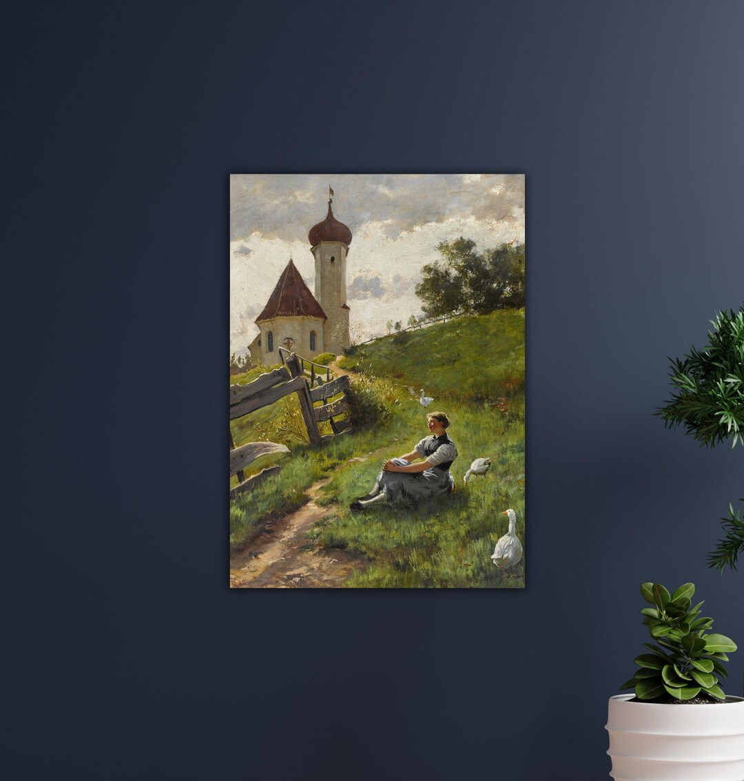 Emil Rau - Gänseliesel on the Meadow 1899 Canvas Emil Rau Wall Art Emil ...