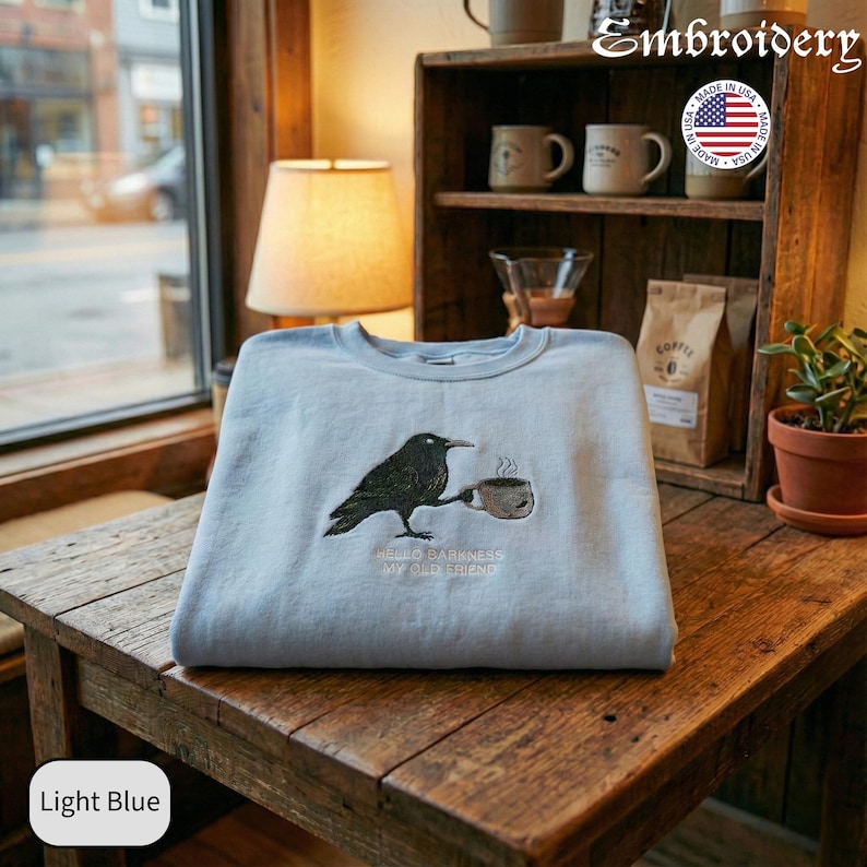 Embroidered Raven Coffee Sweatshirt, Gothic Humor Pullover - Etsy