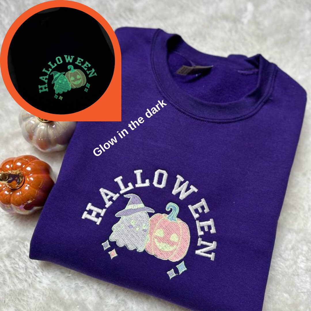 Halloween Neon Sweatshirt Custom Embroidered Sweatshirt Cute Pumpkin T ...