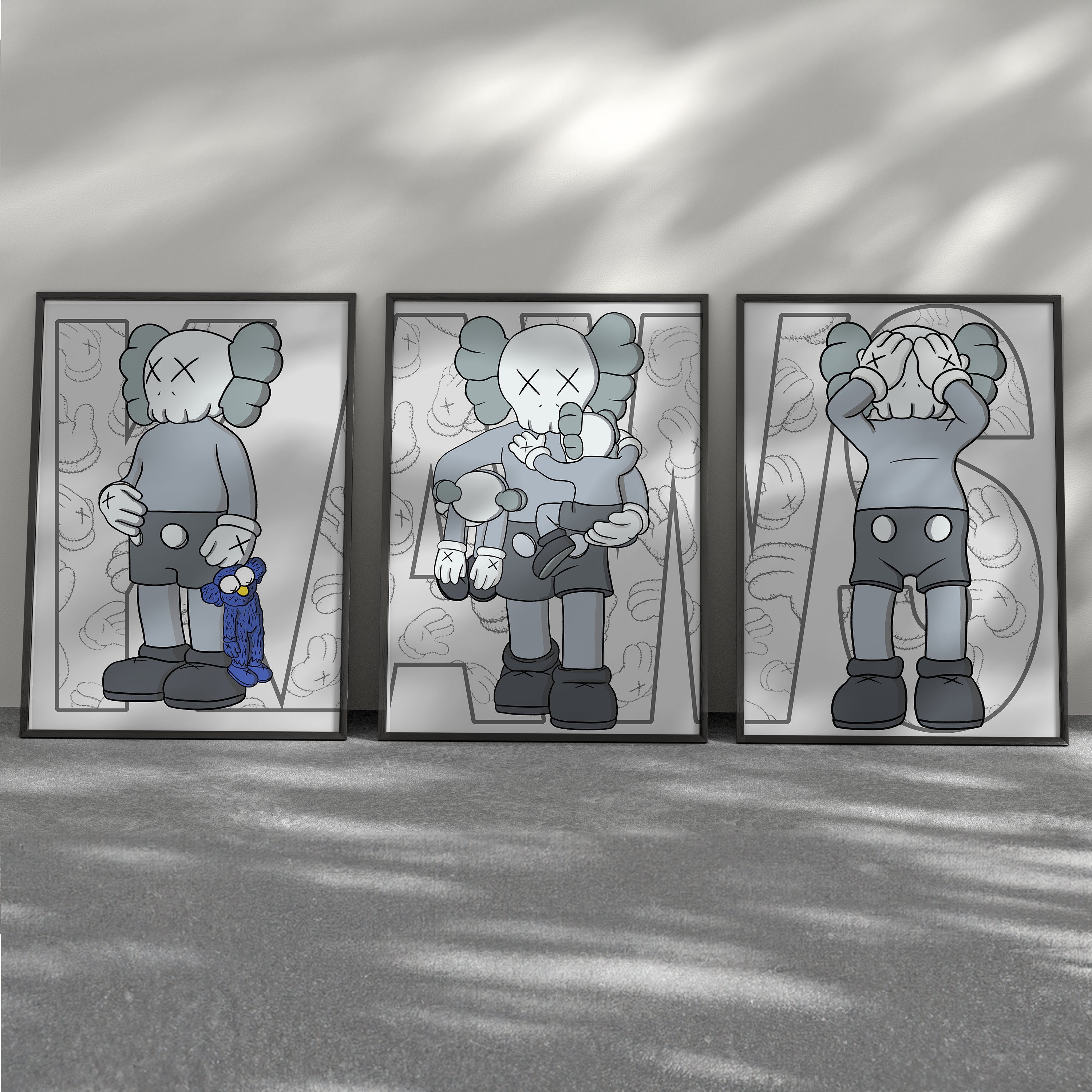 Gray Kaws Print Set of 3 Hypebeast Toys Poster-kaws Poster Print ...