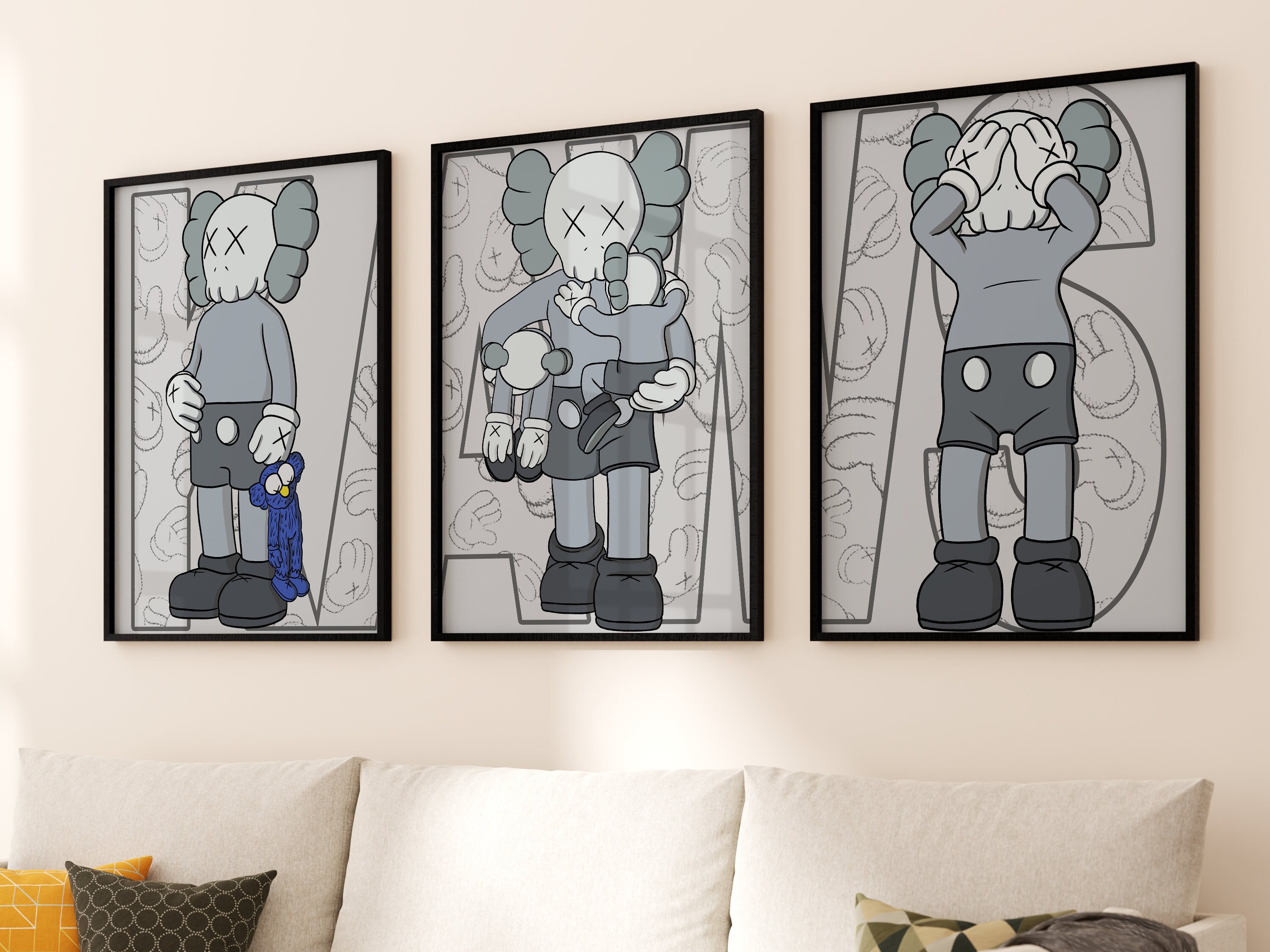 Gray Kaws Print Set of 3 Hypebeast Toys Poster-kaws Poster Print ...