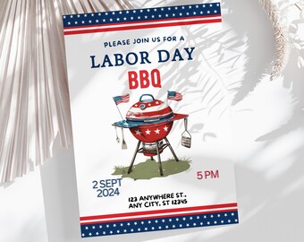 Labor Day BBQ Party Invitation, Editable Labor Day Barbecue Celebration ...