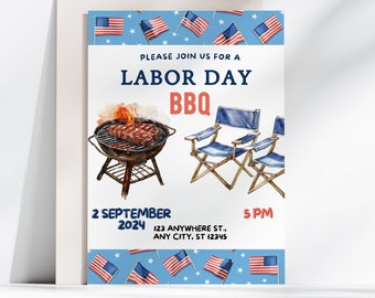 Labor Day BBQ Party Invitation, Editable Labor Day Barbecue Celebration ...