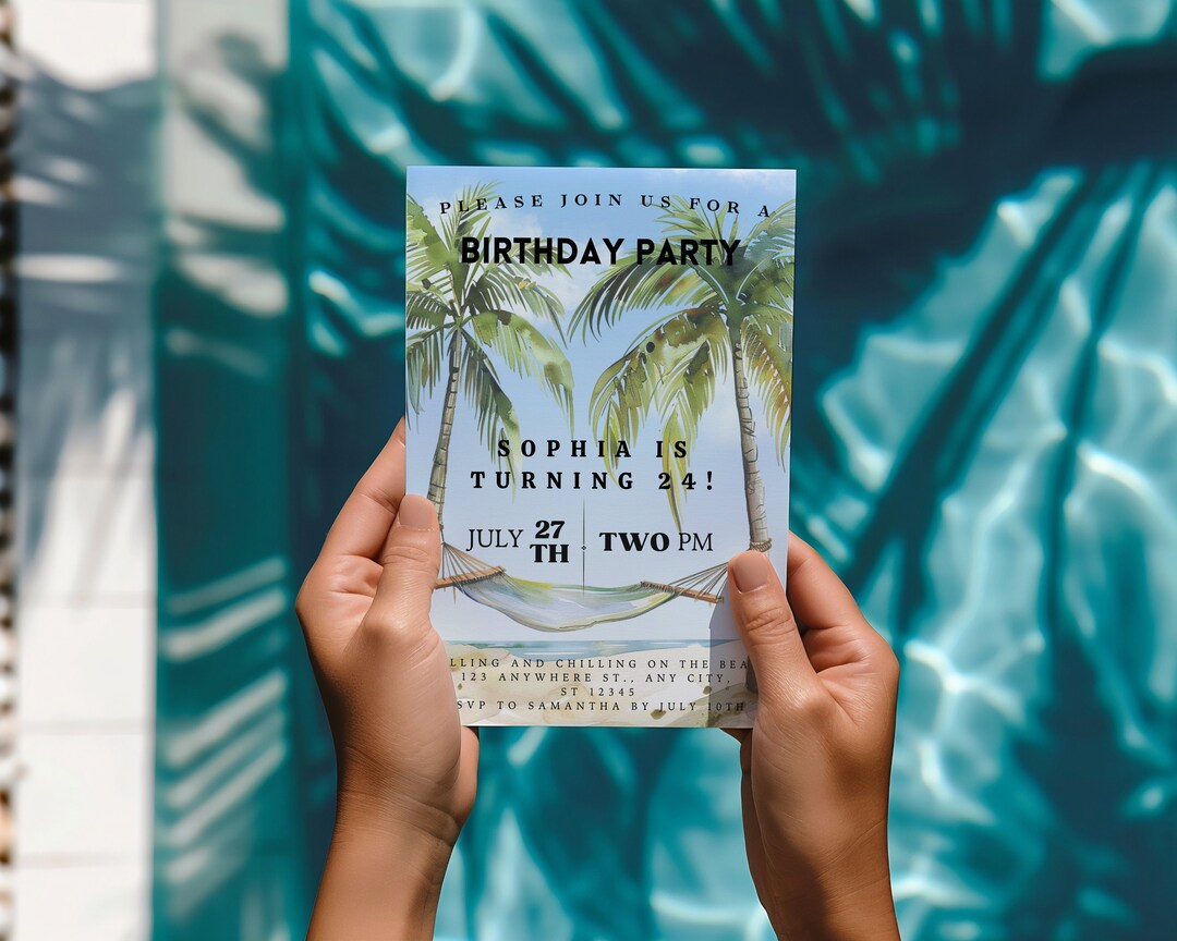 Birthday Party Invitation Beach, Summer Party Invite, Island Birthday ...