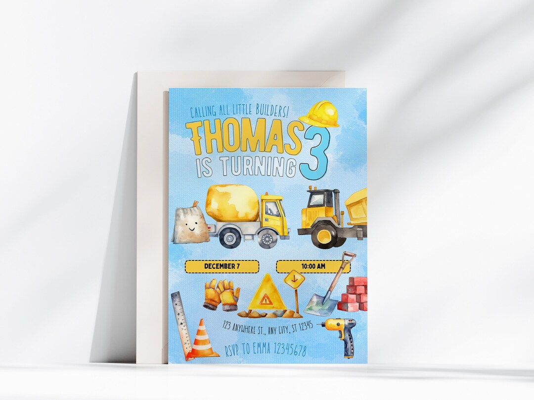 Birthday Invitation Construction Site, Party Invite for Boys Building ...