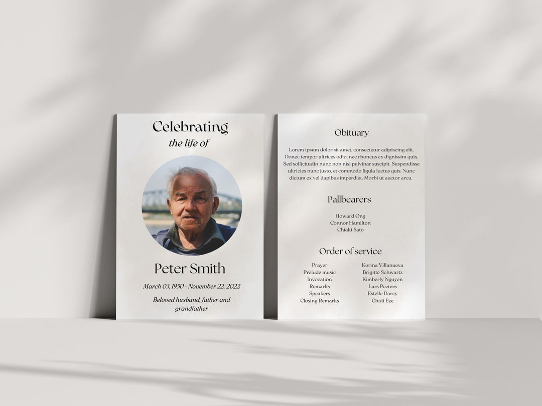 Funeral Program Template for Men Modern Minimalistic Design in Loving ...
