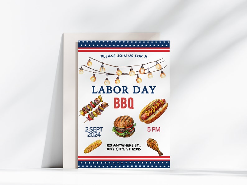 Labor Day BBQ Party Invitation, Editable Labor Day Barbecue Celebration ...