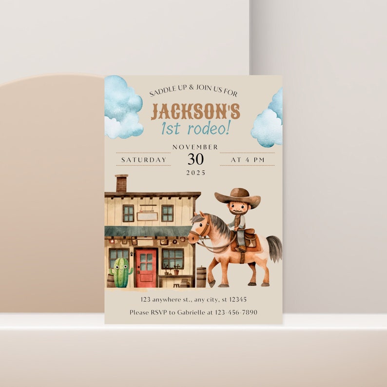 Cowboy First Birthday Invitation, Wild West Party Invite, Saddle Up ...