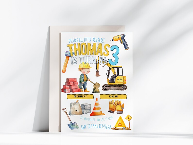 Birthday Invitation Construction Site, Party Invite for Boys Building ...