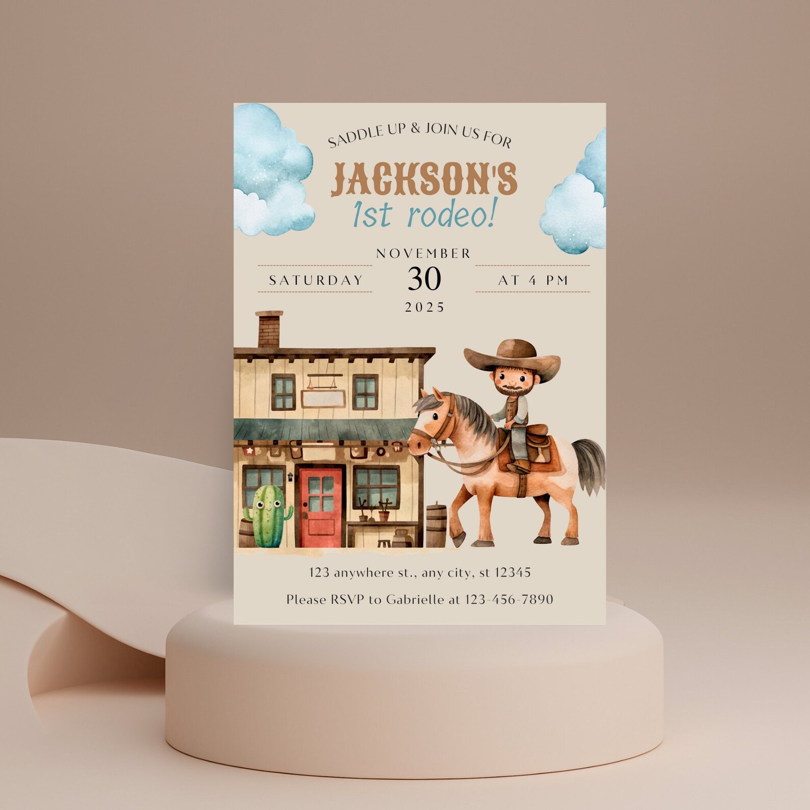 Cowboy First Birthday Invitation, Wild West Party Invite, Saddle Up ...