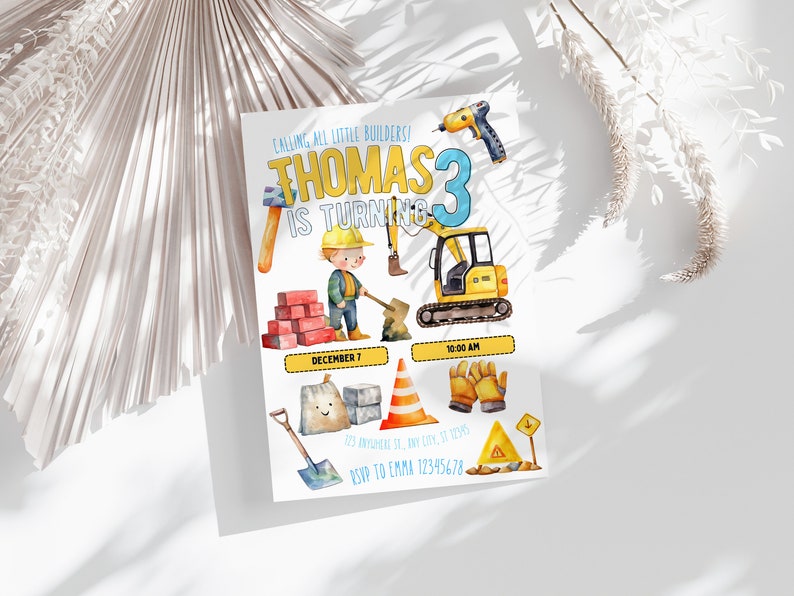 Birthday Invitation Construction Site, Party Invite for Boys Building ...