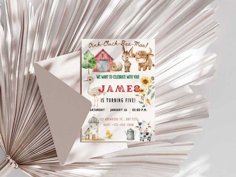 Farm Birthday Invitation Template, Animal Party Invite, Red Barn Donkey ...