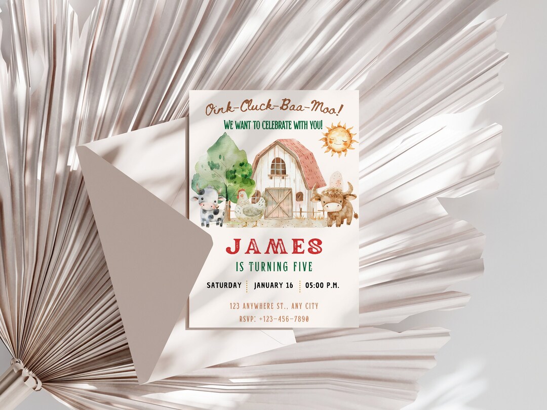 Farm Birthday Invitation Template, Animal Party Invite, Red Barn ...