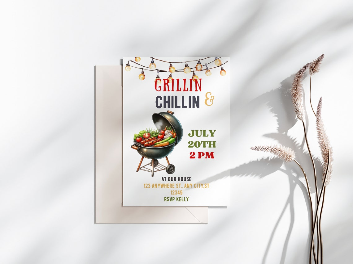 BBQ Party Invitation, Barbecue Birthday Invite, Grillin & Chillin ...