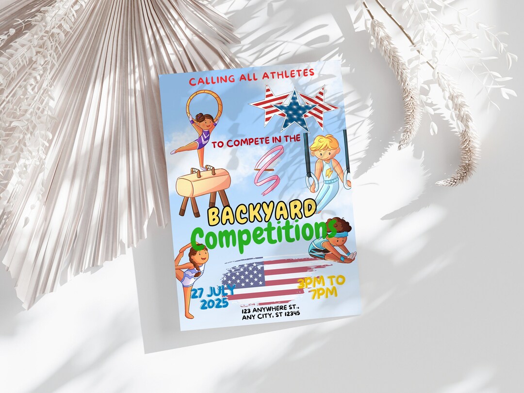 Backyard Competitions Invitation, Editable Gymnastics Party Invite ...