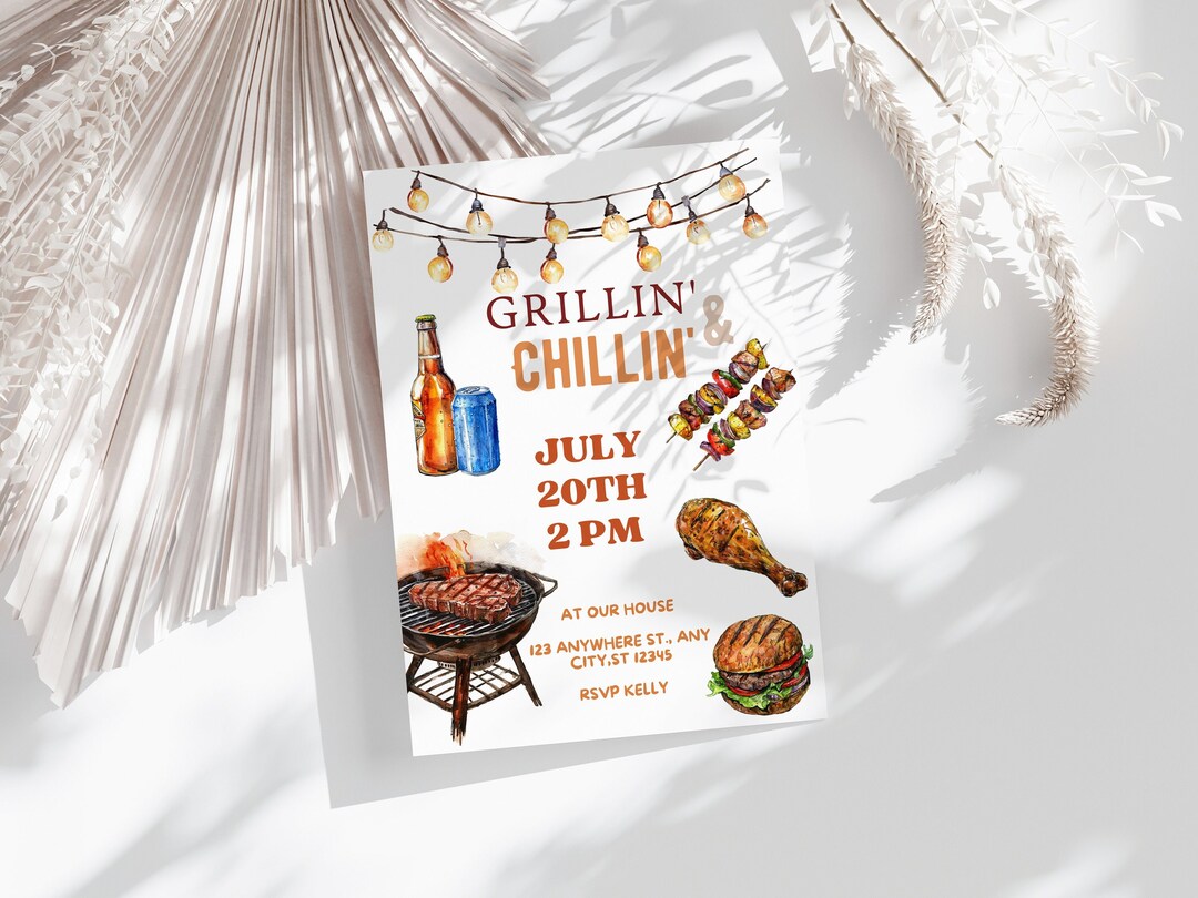 BBQ Party Invitation, Barbecue Birthday Invite, Grillin & Chillin ...