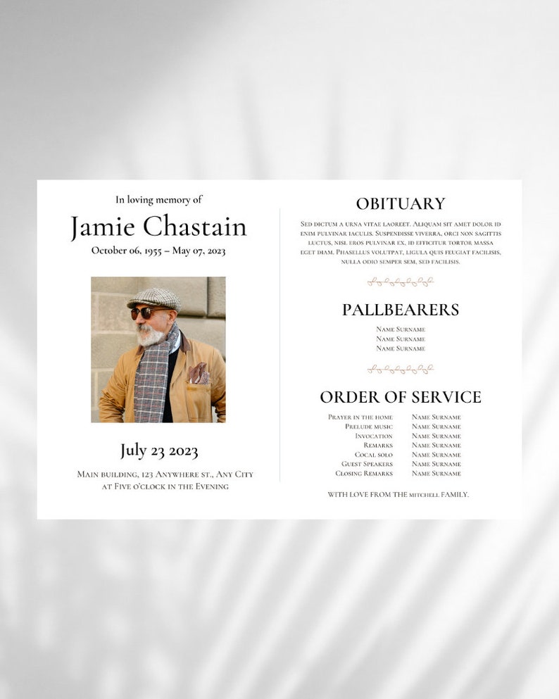 Minimalistic Black White Funeral Program, Obituary Card for Man, in ...