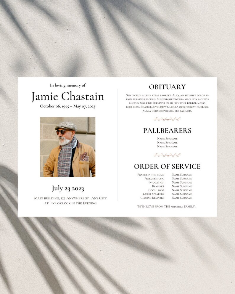 Minimalistic Black White Funeral Program, Obituary Card for Man, in ...