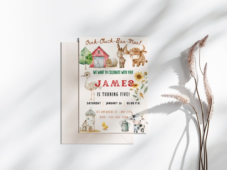 Farm Birthday Invitation Template, Animal Party Invite, Red Barn Donkey ...