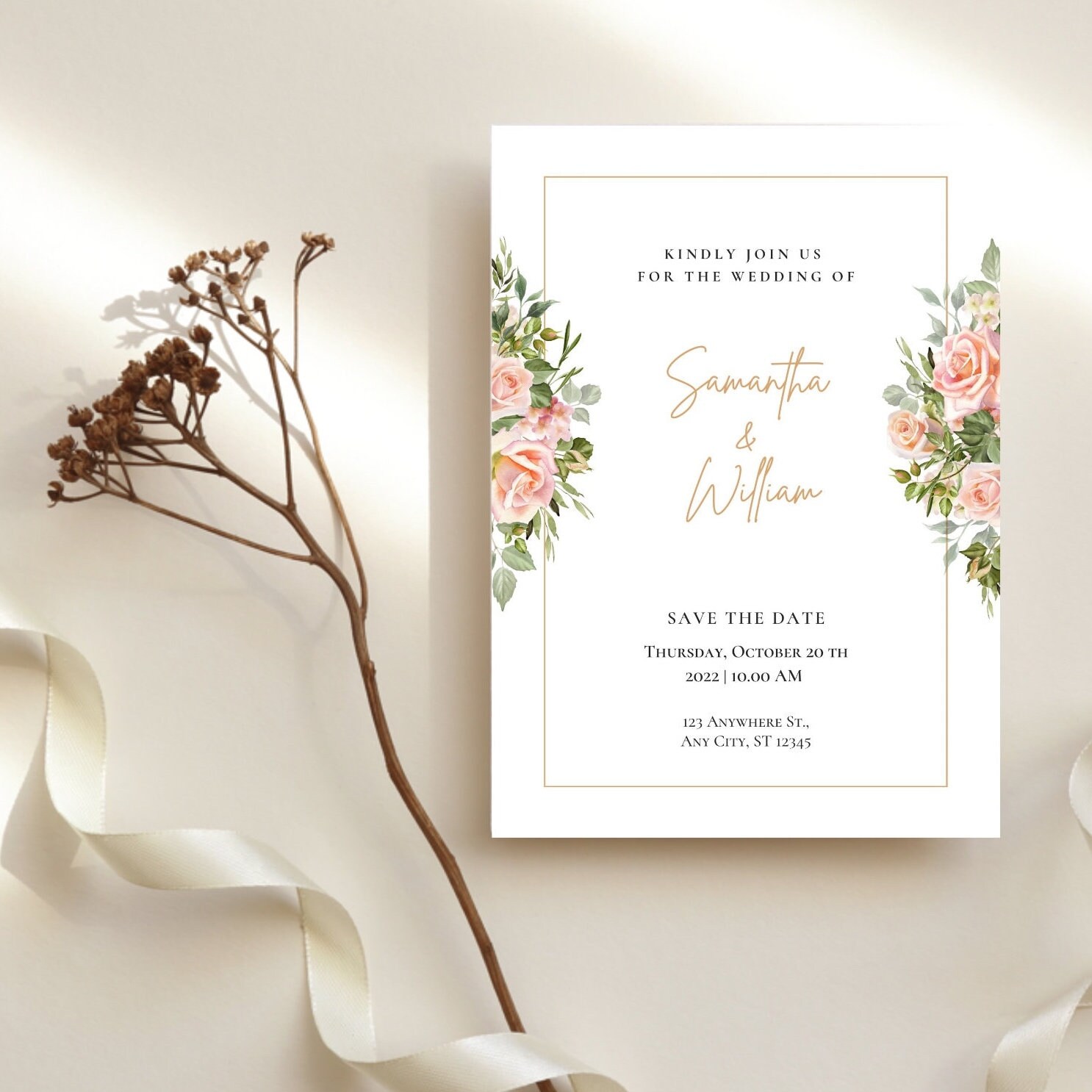 Editable Wedding Invitation Template Gold Font Border and - Etsy