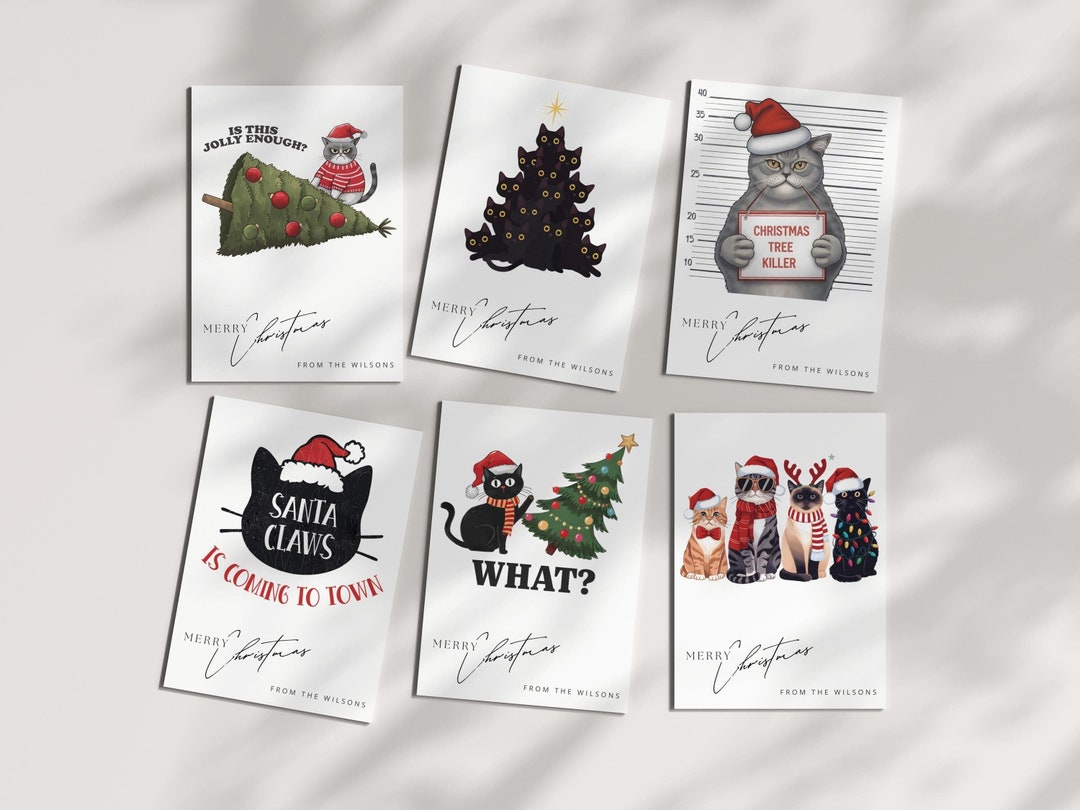 Funny Cat Christmas Card Bundle, Cat Christmas Card, Silly Hilarious ...