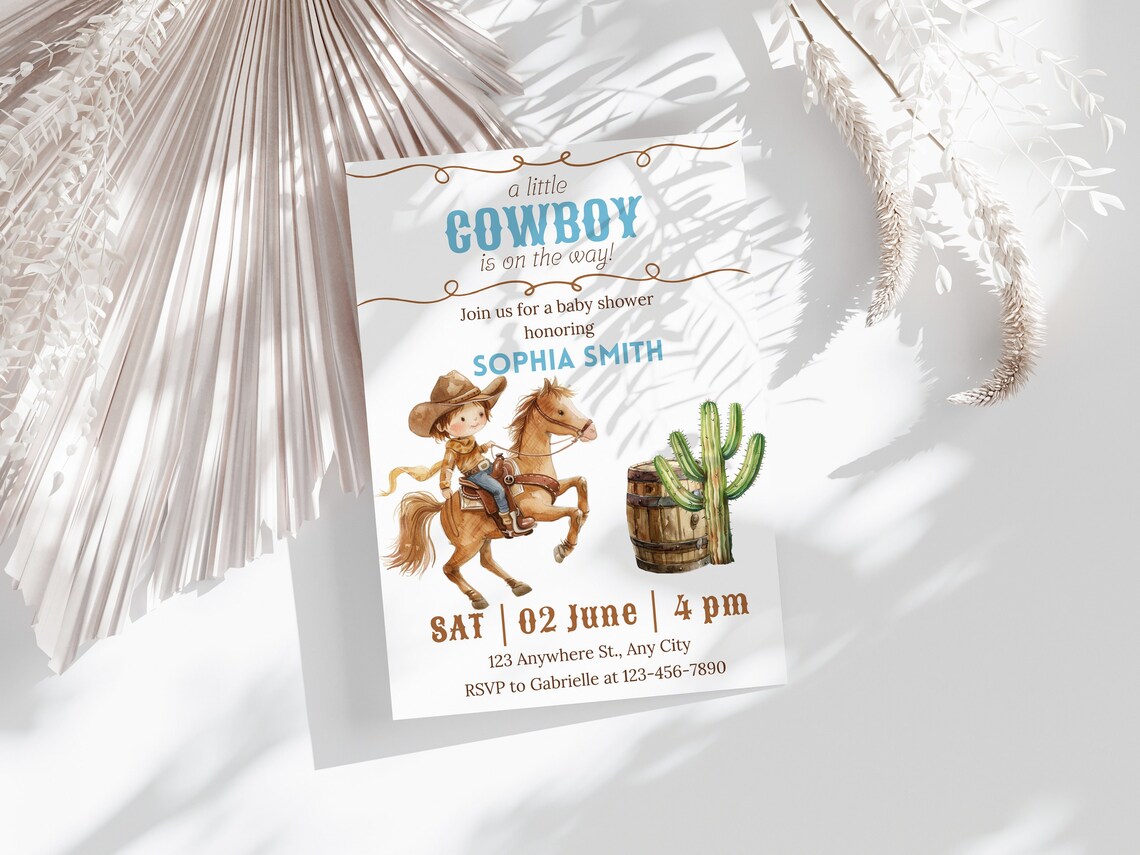 Cowboy Baby Shower Invitation Bundle Set, A Little Cowboy on the Way ...