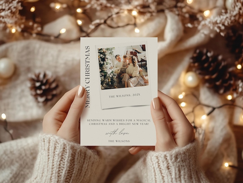 Christmas Polaroid Card Template, Boho Custom Christmas Photo Card ...