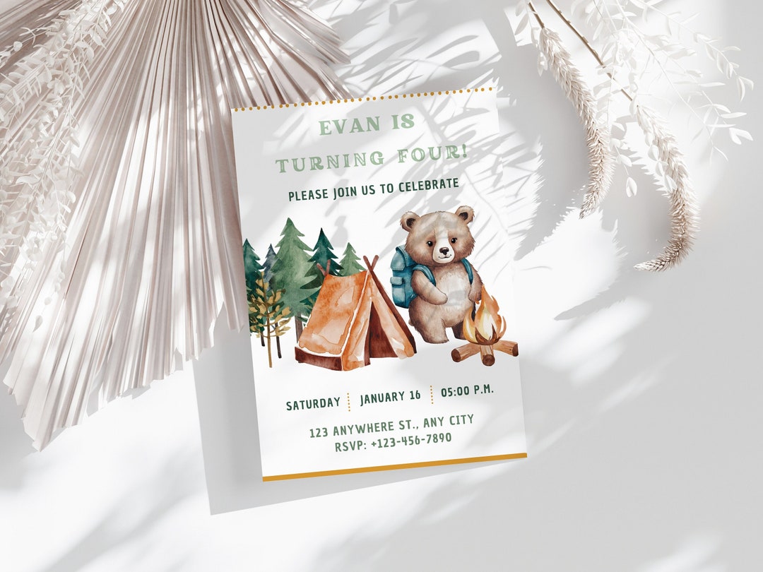 Camping Birthday Invitation, Outdoors Party Invite for Boys, Sleepover ...
