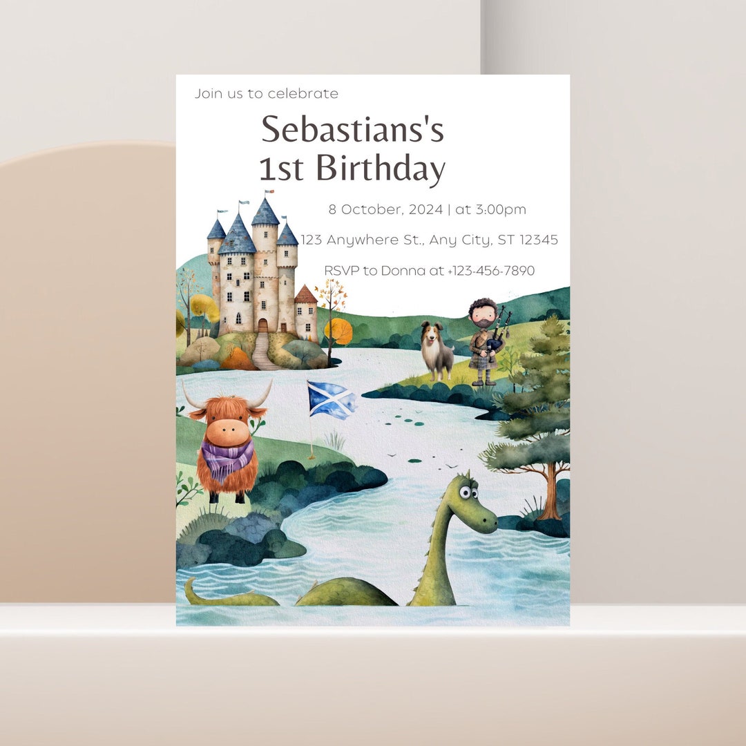 Scottish Highlands Birthday Party Invitation, Kids Party Template ...