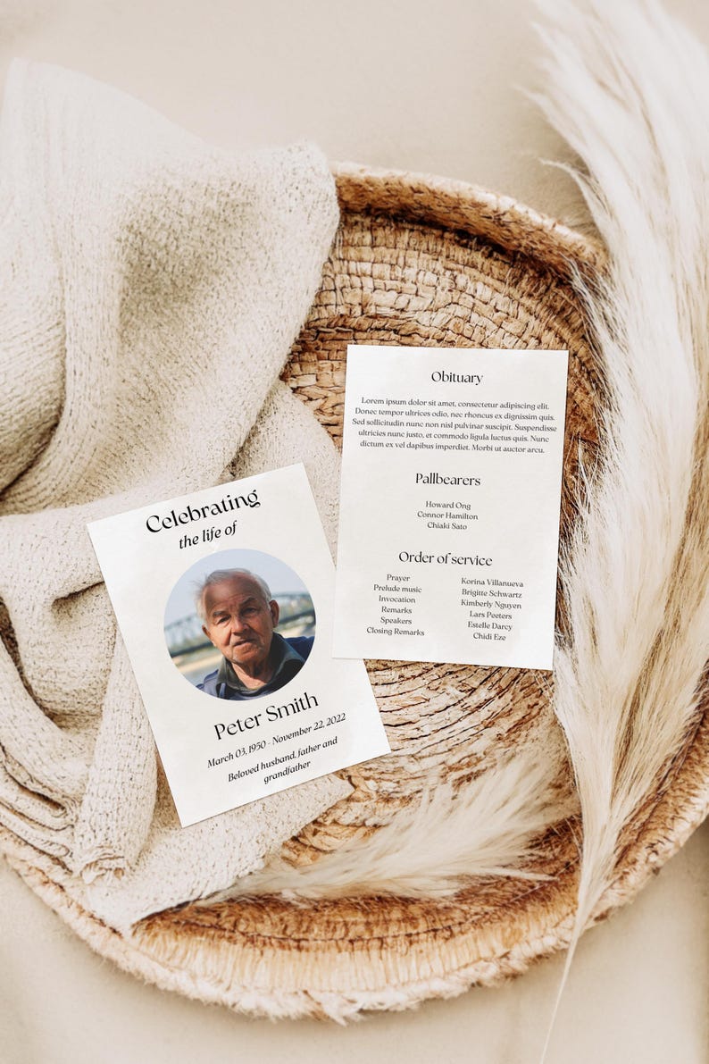 Funeral Program Template for Men Modern Minimalistic Design in Loving ...