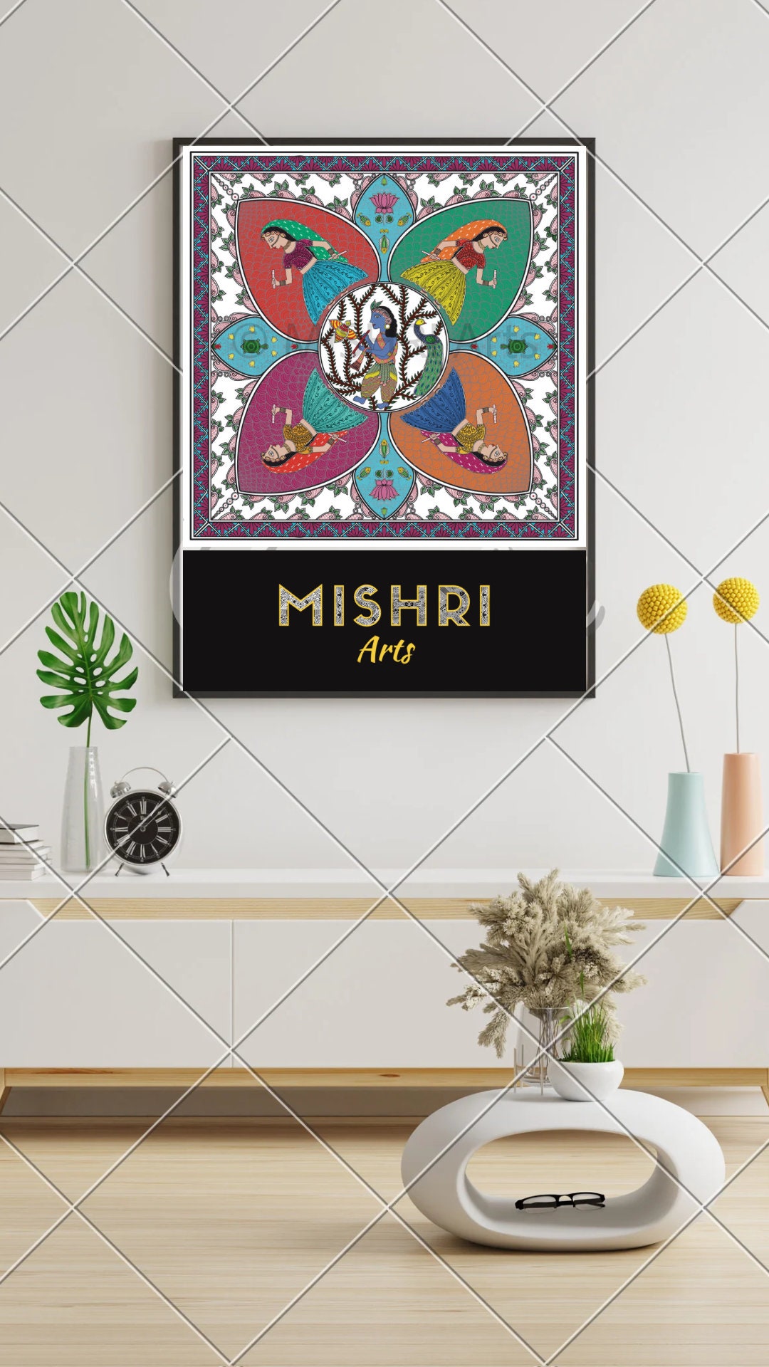 Mithila Art Madhubani Painting Digital Art Krishna Gopi - Etsy