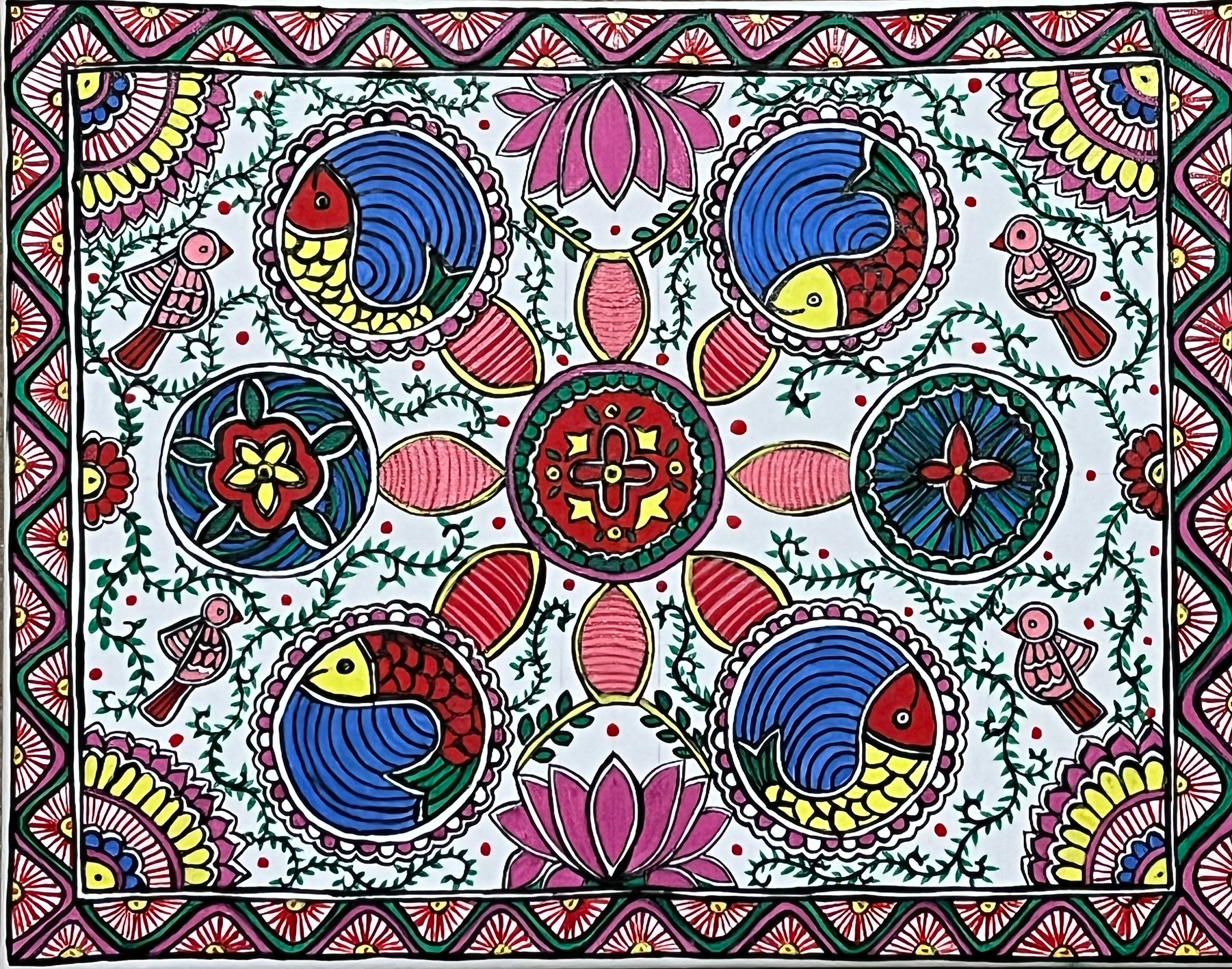 Madhubani Painting Mithila Art Wall Art Folk Art Fish - Etsy