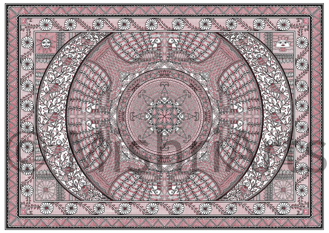 Rings of Life, Madhubani Painting, Mithila Art, Kachni, Fish, Peacock ...