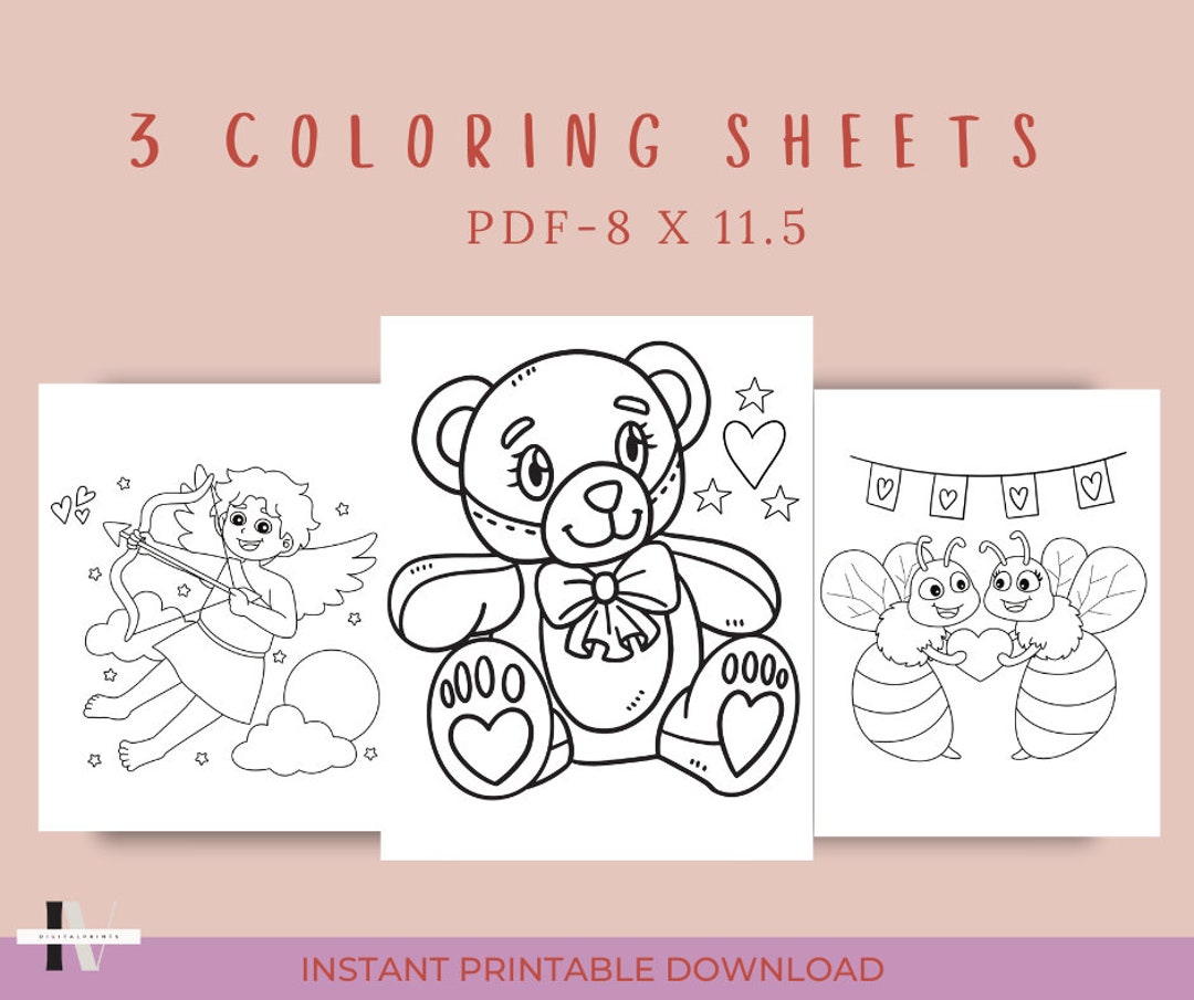 Valentine Coloring Pages, Children's Valentines Day Coloring, Printable ...