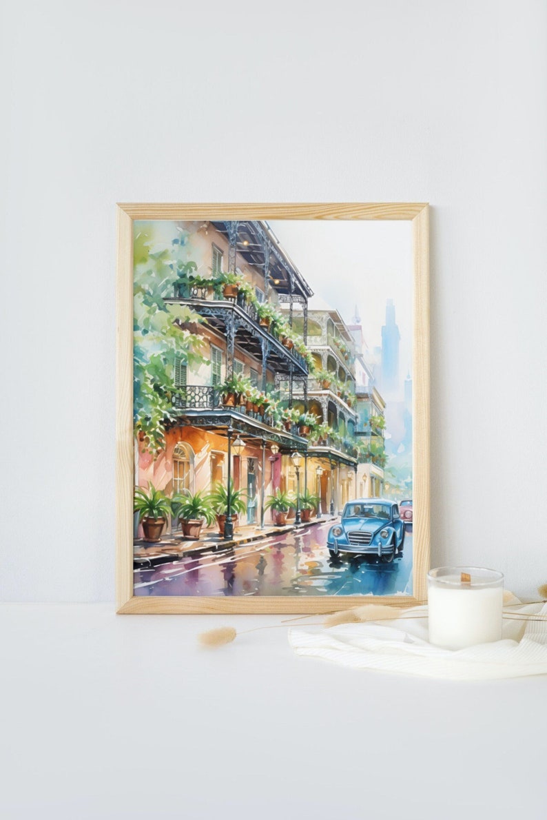 New Orleans Watercolor Digital Art Print Bourbon Street Wall Decor ...