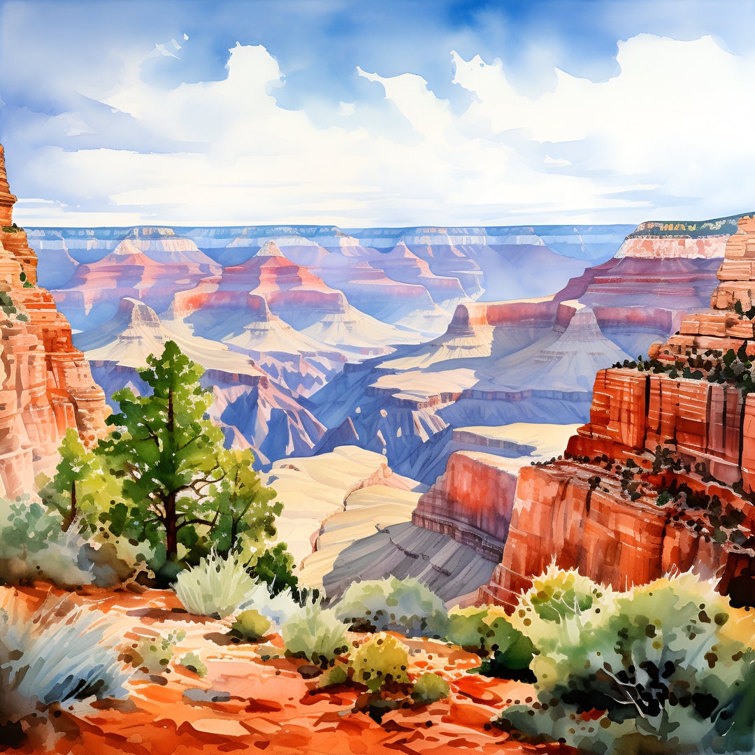 Grand Canyon Watercolor Digital Art Print National Park Wall Décor ...
