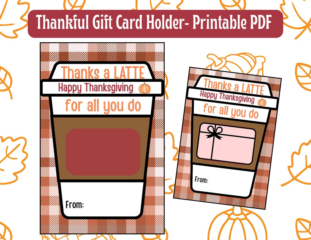 Thanksgiving Gift Card Holder Card | Printable Fall Thank You (digital ...