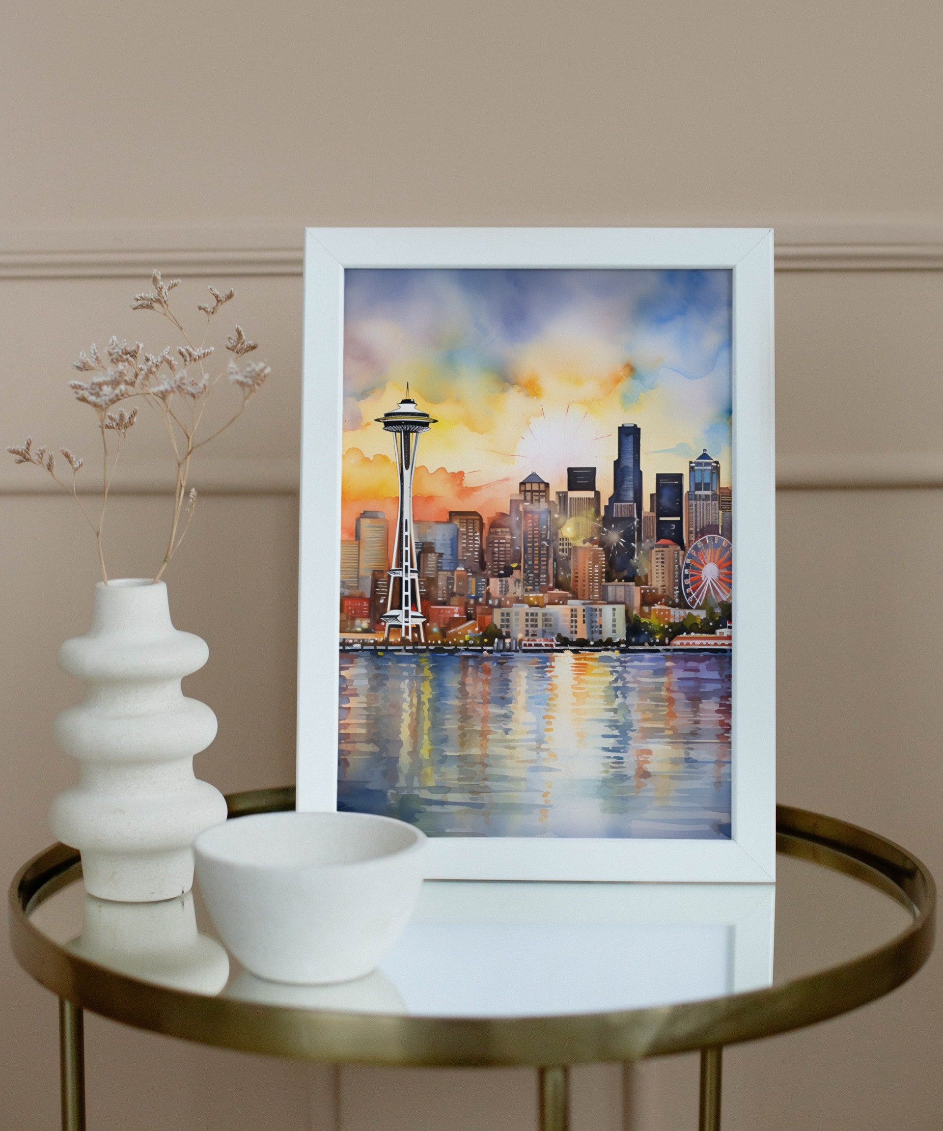 Seattle Watercolor Digital Art Print Seattle Cityscape Wall Décor ...