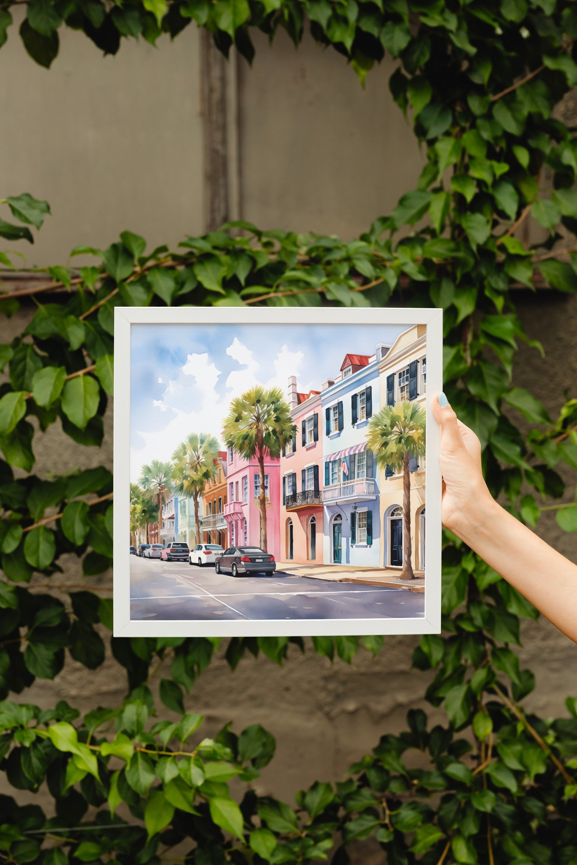 Rainbow Row Watercolor Digital Art Print Charleston Wall Décor Instant ...