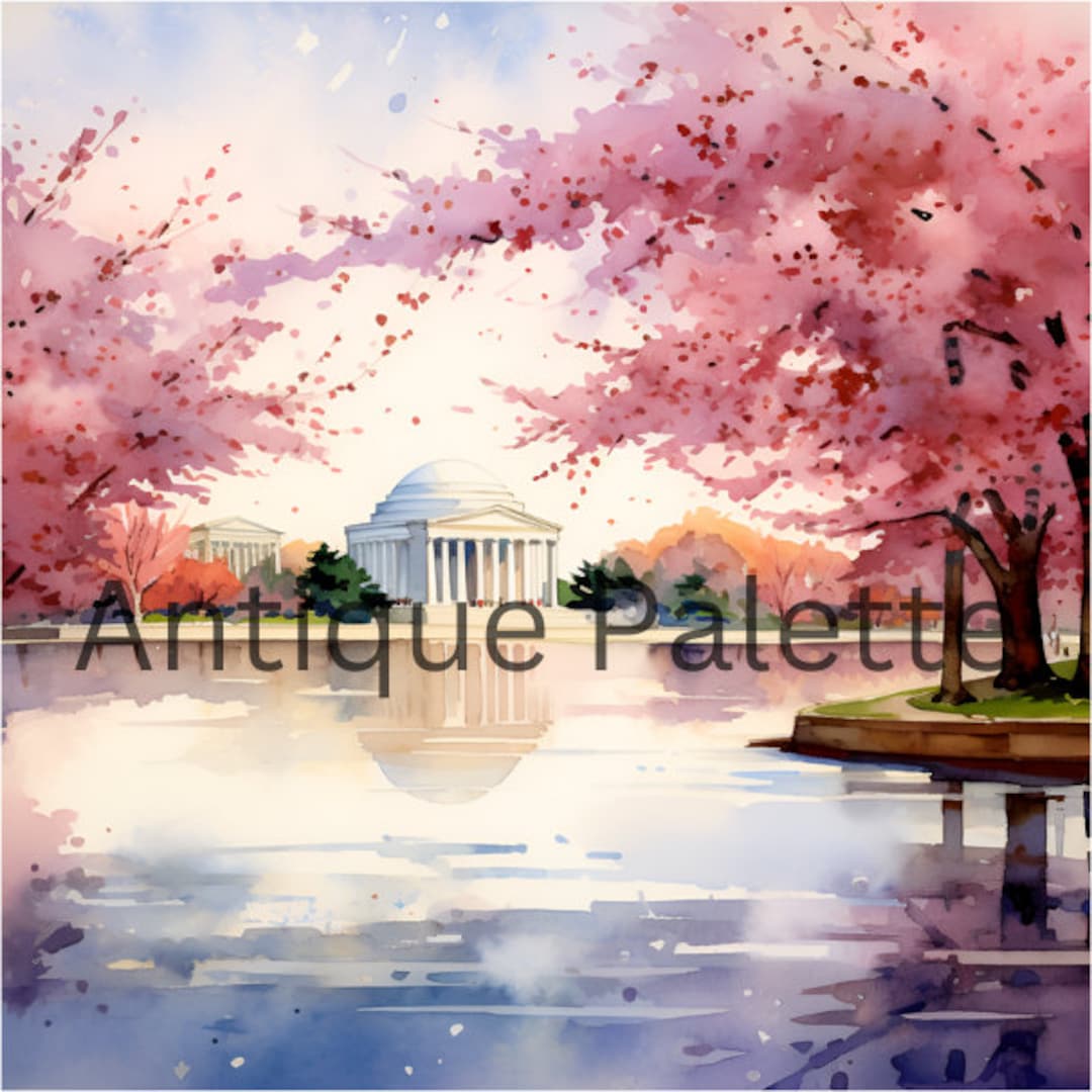 Watercolor Cherry Blossom Digital Art Print Washington DC Wall Decor ...