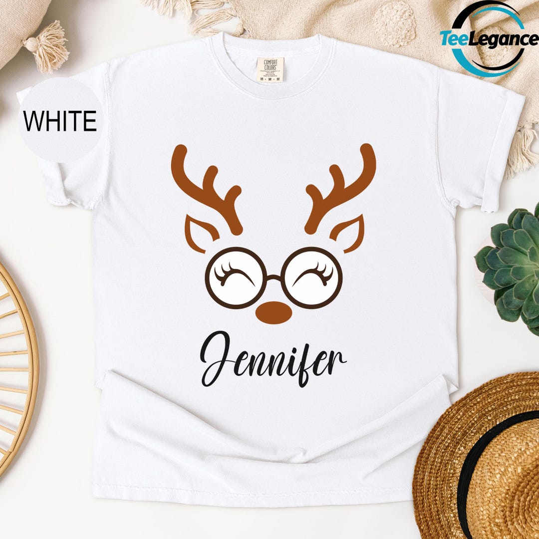 Comfort Colors Custom Reindeer Family Shirt, Personalized Reindeer Face ...
